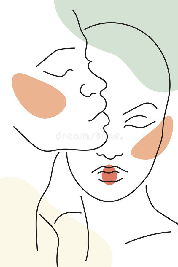 Tender Relationships between Two Characters. Abstract Portrait Sketch ...