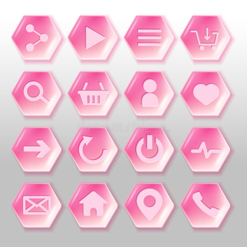 Set of Hexagonal Glass Icons Stock Vector - Illustration of concept, shape: 299658935