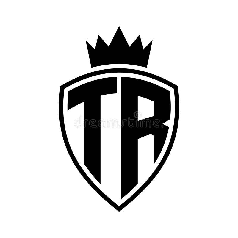 TR Letter Monogram Shield and Crown Outline Shape with Black and White ...