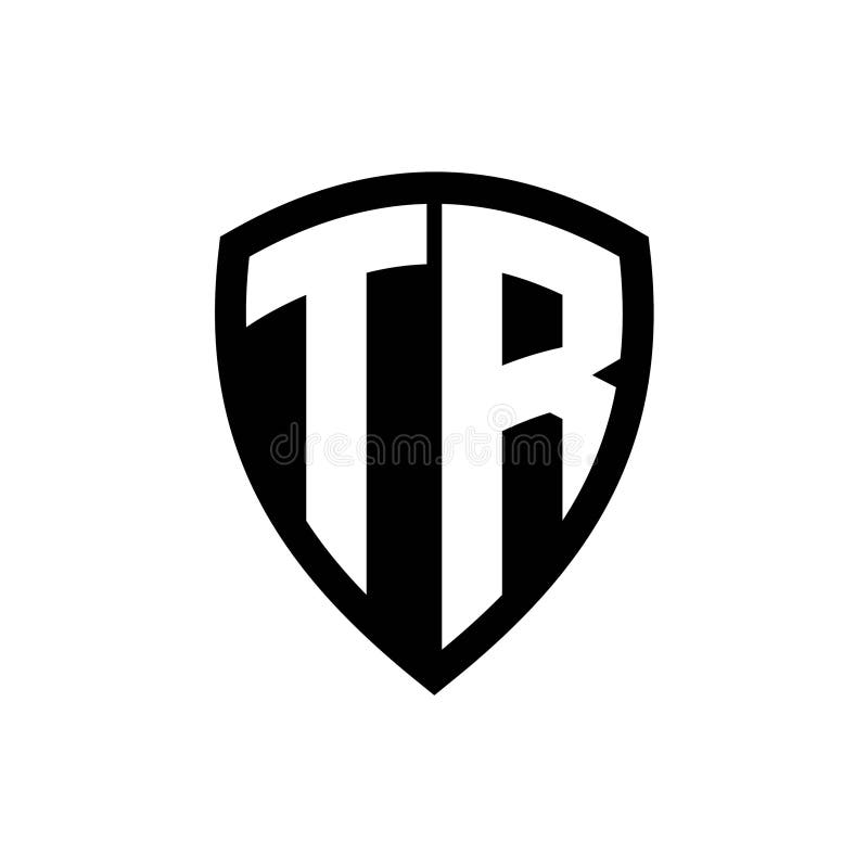 TR Monogram Logo with Bold Letters Shield Shape with Black and White ...