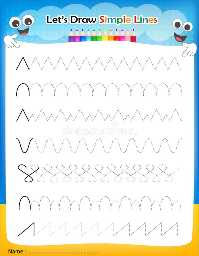 ' Traçons Les Lignes Simples Fiche De Travail Illustration de Vecteur ...