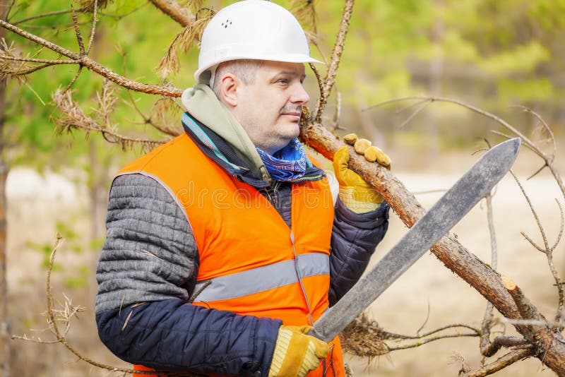 Hombre Con Un Machete En El Bosque Foto de archivo - Imagen de ...