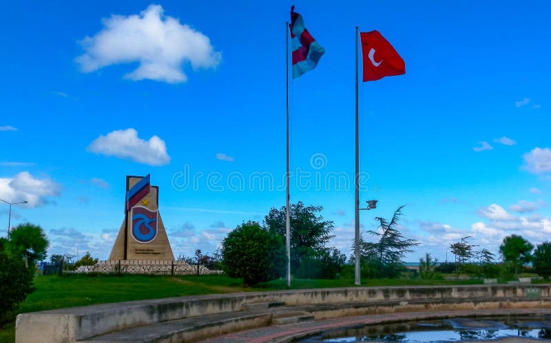 View of Monument and Turkish Flag in Trabzon, Turkiye Editorial ...