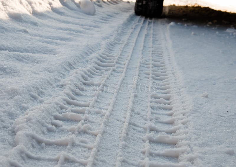 Trace of the Car Close-up in the Snow Stock Image - Image of design ...