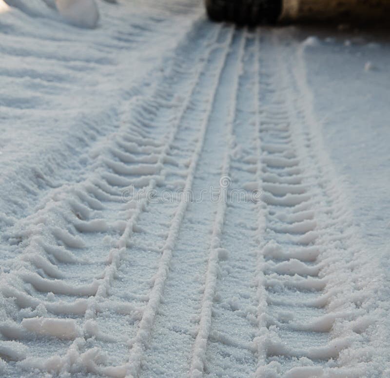Trace of the Car Close-up in the Snow Stock Image - Image of frozen ...