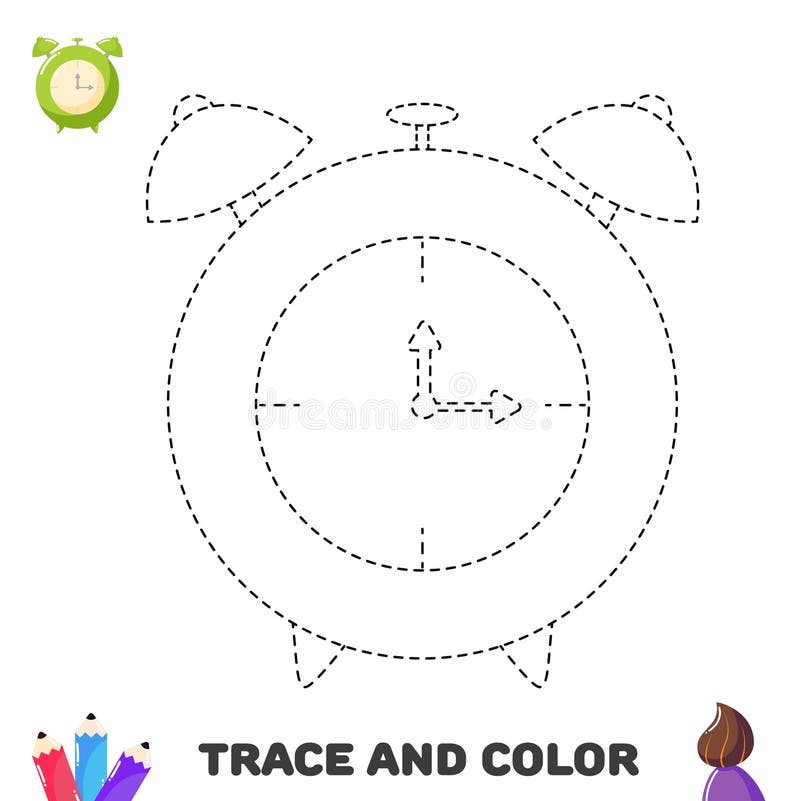Trace and Color Alarm Clock. Educational Worksheet for Kids with School ...