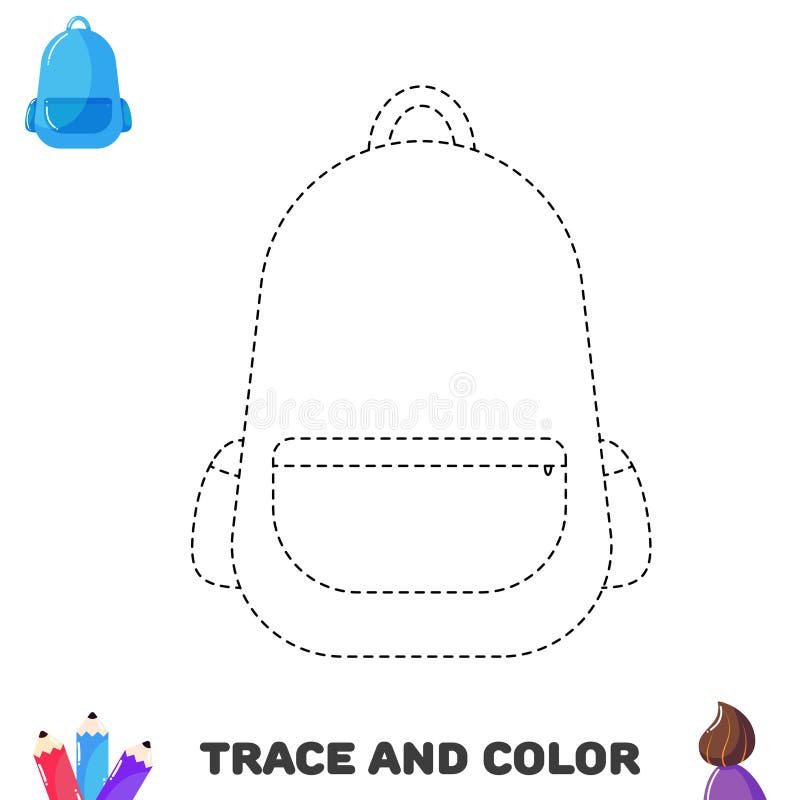 Trace and Color Backpack. Educational Worksheet for Kids with School ...