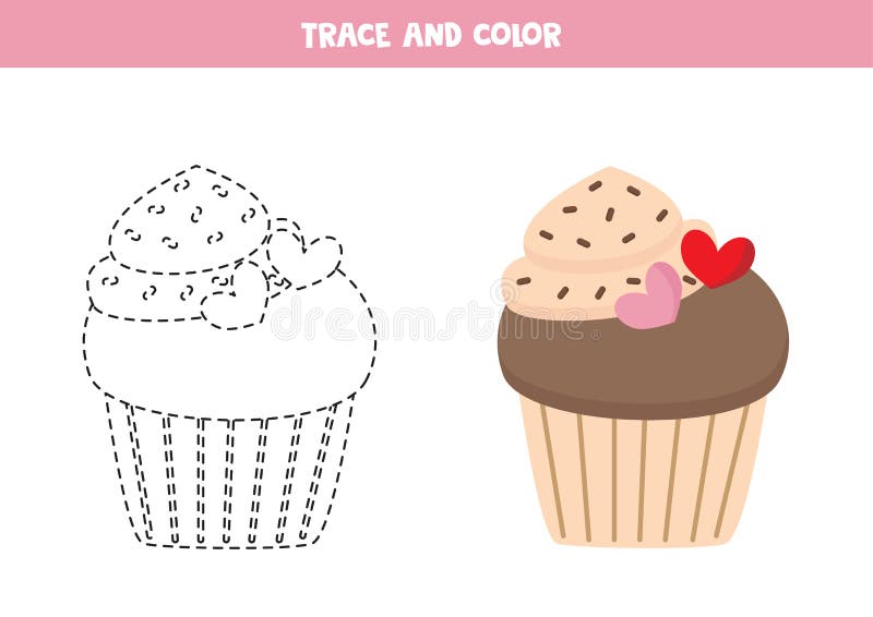 Trace and Color Cartoon Cupcake. Worksheet for Children Stock Vector ... Trace and Color Cartoon Cupcake. Worksheet for Children Stock Vector ...