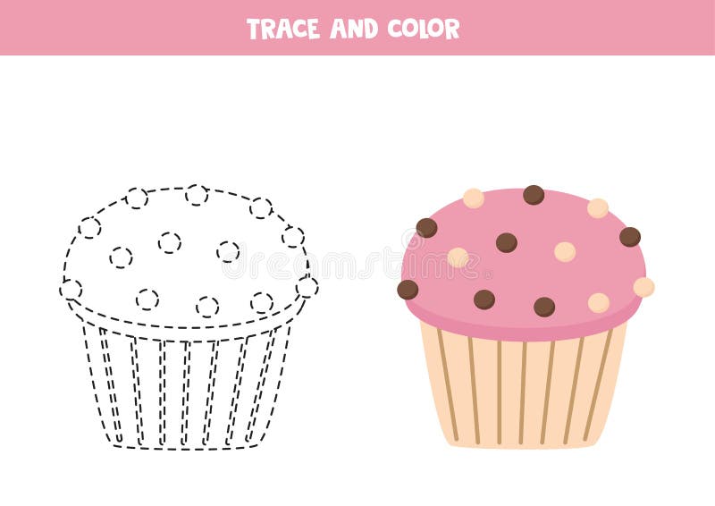 Trace and Color Cartoon Cupcake. Worksheet for Children Stock Vector ... Trace and Color Cartoon Cupcake. Worksheet for Children Stock Vector ...