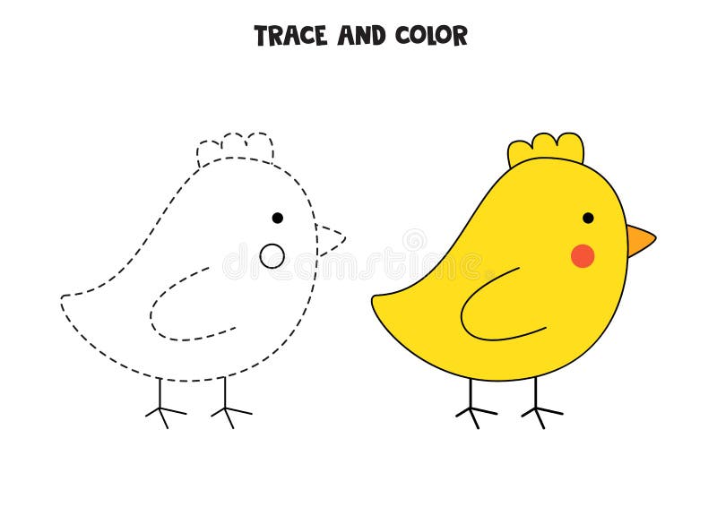 Trace and Color Cute Easter Chicken. Worksheet for Children. Stock ...