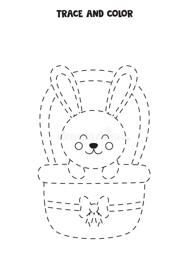 Trace and Color Cute Easter Rabbit. Worksheet for Children. Stock ...