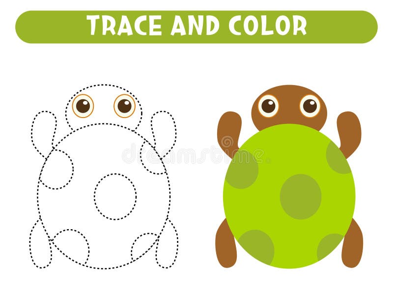 Trace and Color Cute Green Turtle Educational Game Worksheet for Kids ...