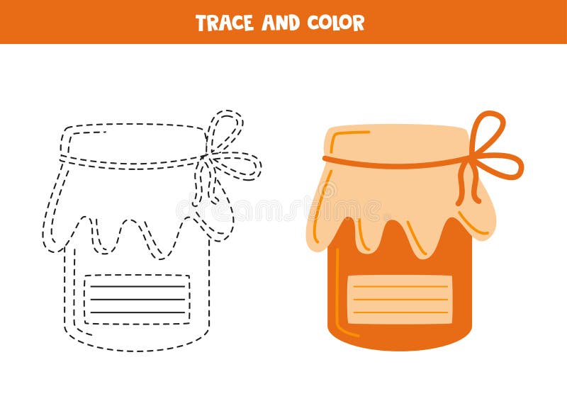 Trace and Color Cute Hand Drawn Jam. Worksheet for Children Stock ...