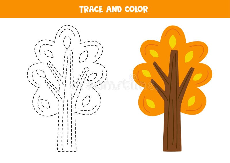 Trace and Color Cute Vector Colorful Autumn Tree Stock Vector ...