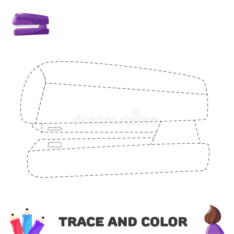 Trace and Color Educational Worksheet for Kids. Tracing Stapler Stock ...