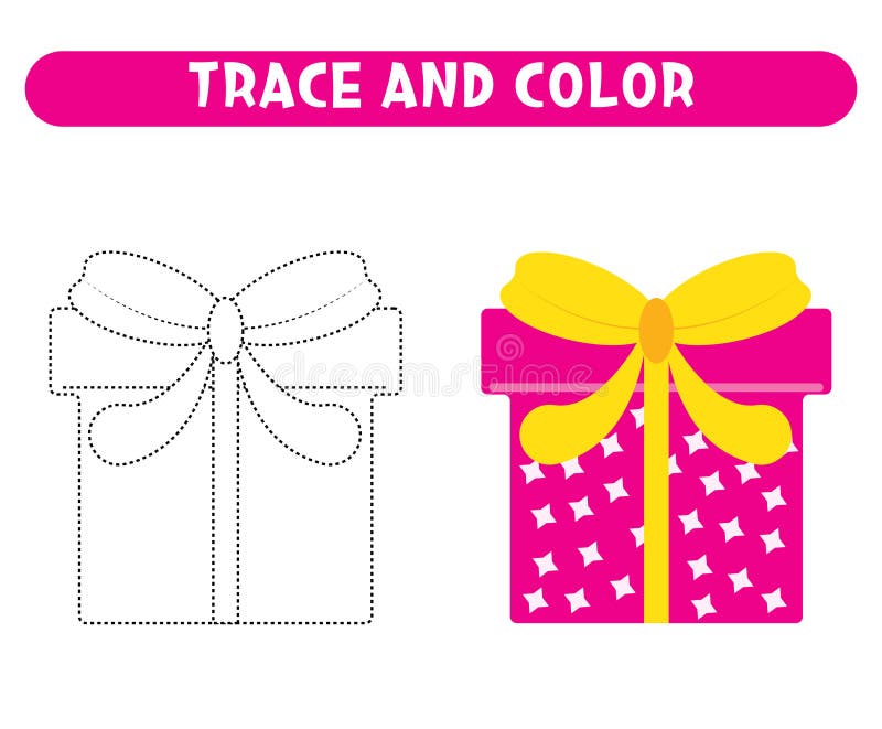 Trace and Color Gift Box. Worksheet for Kids Stock Vector ...