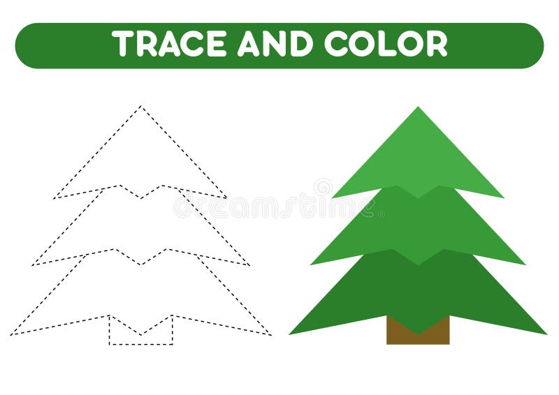 Trace and Color Green Christmas Tree. Worksheet for Kids Stock Vector ...