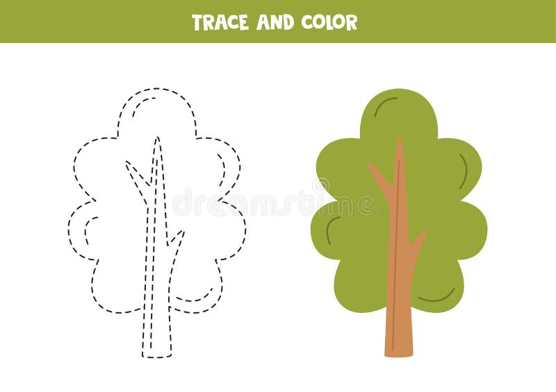 Trace and Color Cartoon Tree. Worksheet for Children. Stock Vector ...