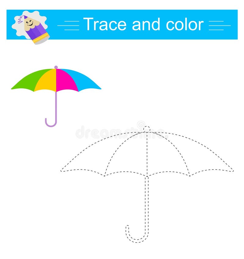 Trace and Color for Children, Umbrella. Preschool Worksheet for ... Trace and Color for Children, Umbrella. Preschool Worksheet for ...