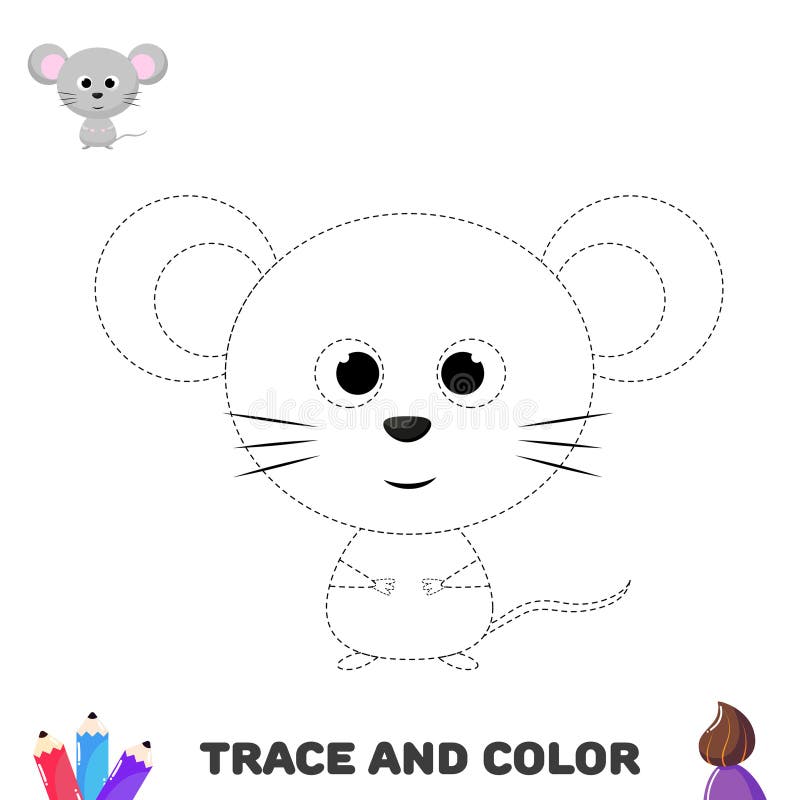 Trace and Color Mouse. Handwriting Practice for Preschoolers Stock ...