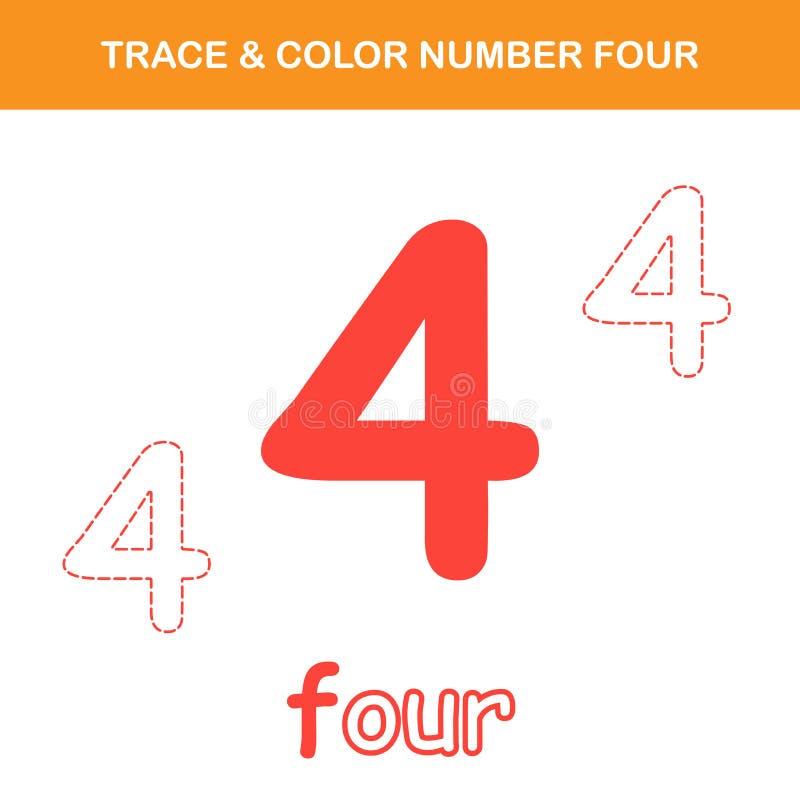 Trace & Color Number 4 Worksheet Stock Vector - Illustration of ...
