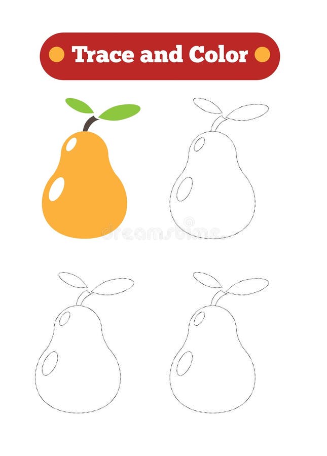 Trace and Color Pears Coloring Page for Children Stock Vector ...