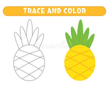 Trace and Color Pineapple. Worksheet for Kids Stock Vector ...
