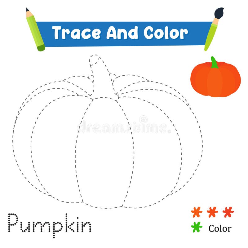 Trace and Color Pumpkin Vegetable. Vector Stock Vector - Illustration ...