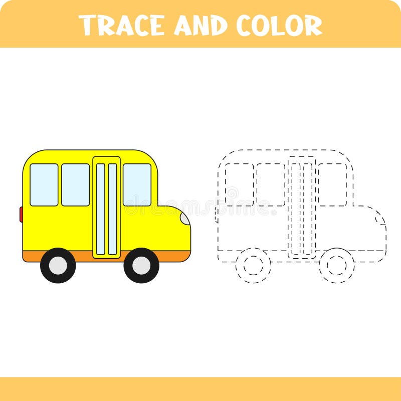 Trace and color school bus stock vector. Illustration of practice ...