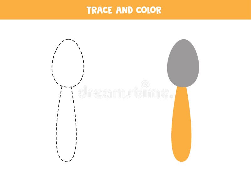 Trace and Color Spoon. Worksheet for Children. Stock Vector ...