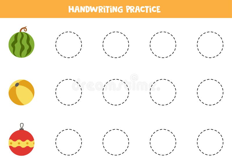 Trace Contours of Cute Circle Objects. Writing Practice. Stock Vector ...