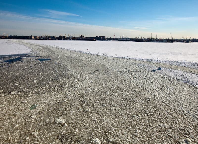 Trace from the Ice Breaker on Reservoir Ice Stock Photo - Image of ...