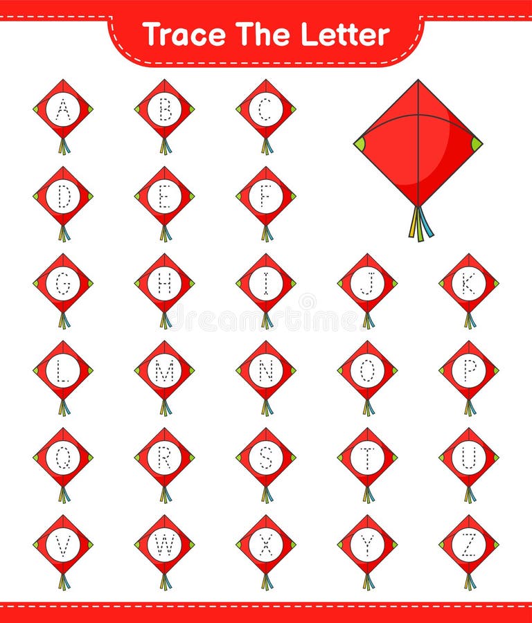 Trace the Letter. Tracing Letter Alphabet with Kite Stock Vector ...