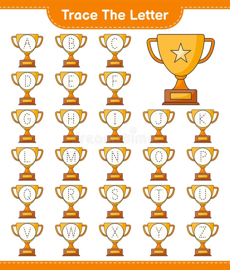 Trace the Letter. Tracing Letter Alphabet with Trophy Stock Vector ...