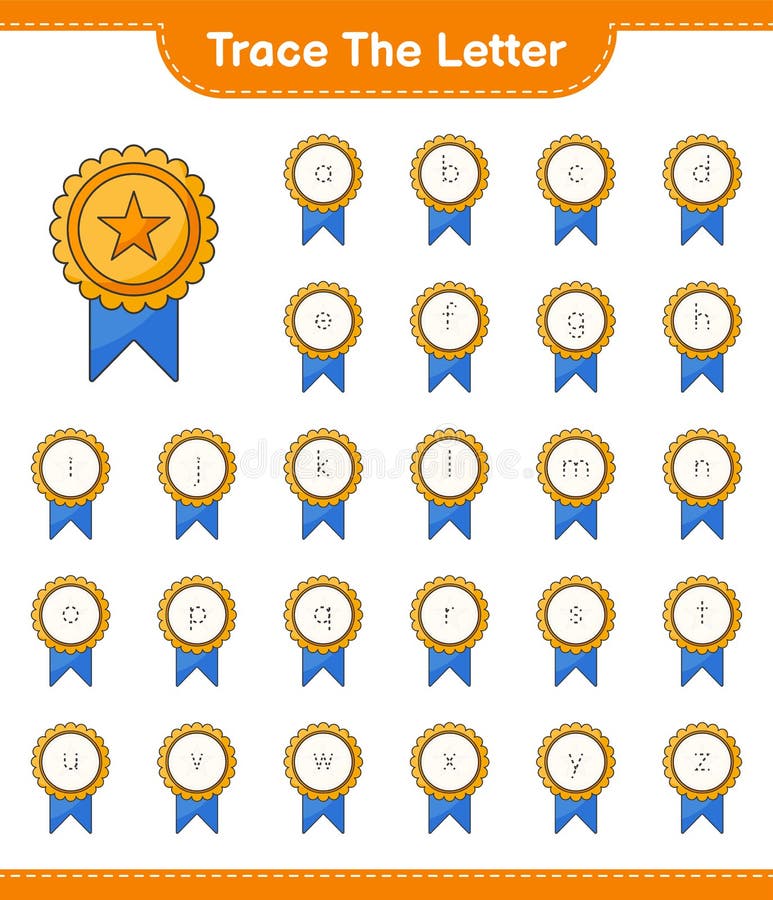 Trace the Letter. Tracing Letter Alphabet with Trophy Stock Vector ...
