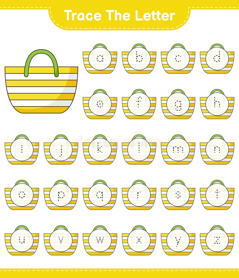 Trace the Letter. Tracing Letter with Beach Bag Stock Vector ...