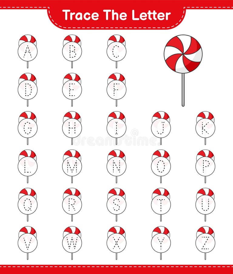 Trace the Letter. Tracing Letter with Candy Stock Vector - Illustration ...