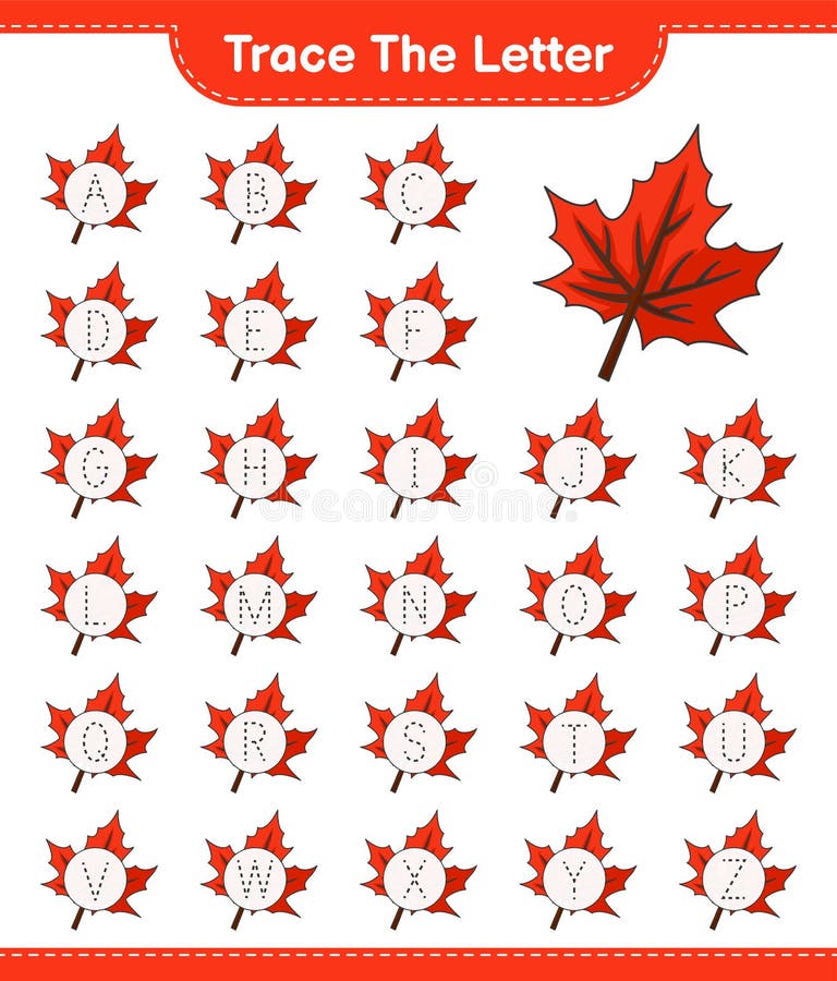 Trace the Letter. Tracing Letter Alphabet with Maple Leaf Stock Vector ...