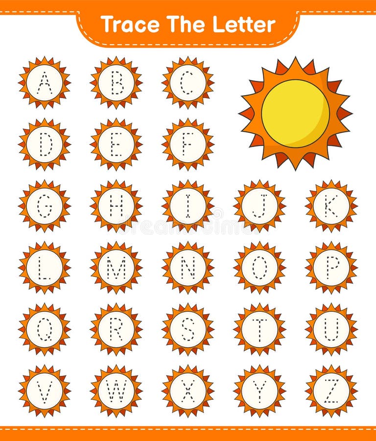 Trace the Letter. Tracing Letter with Sun. Educational Children Game ...