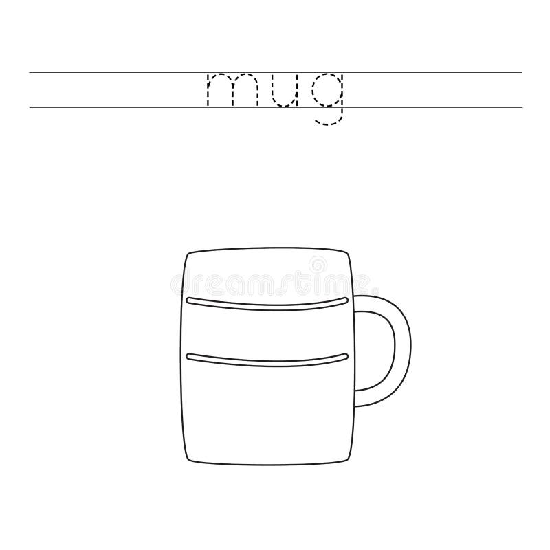 Trace the Letters and Color Mug. Handwriting Practice for Kids. Stock ...