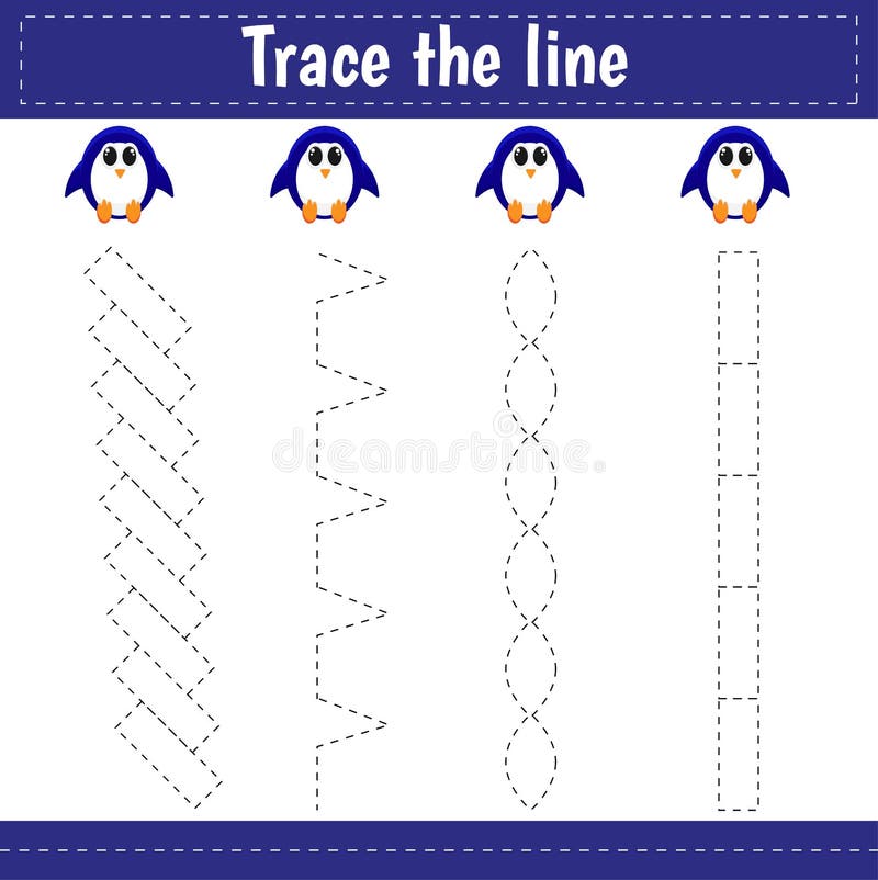 Trace the Line. Activity Worksheets for Kids. Penguin Stock Vector ...