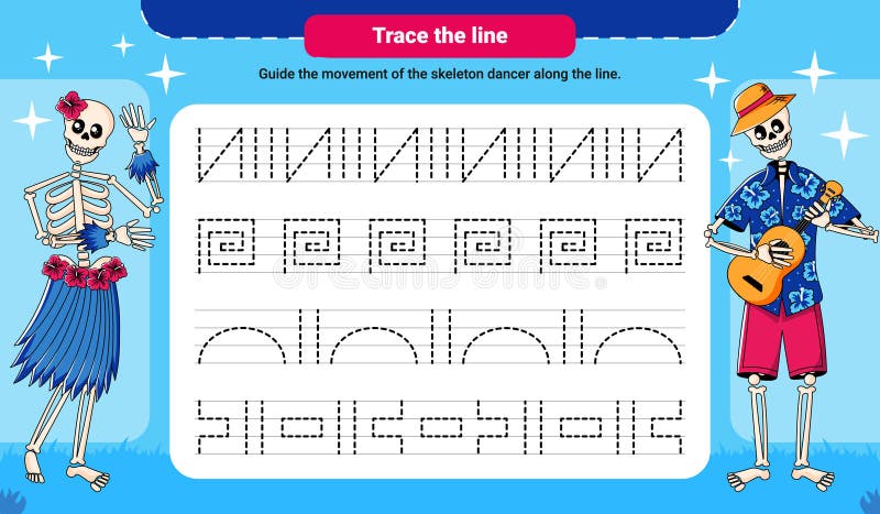 Trace the Line Handwriting Practice Worksheet with Skeleton Dancer ...