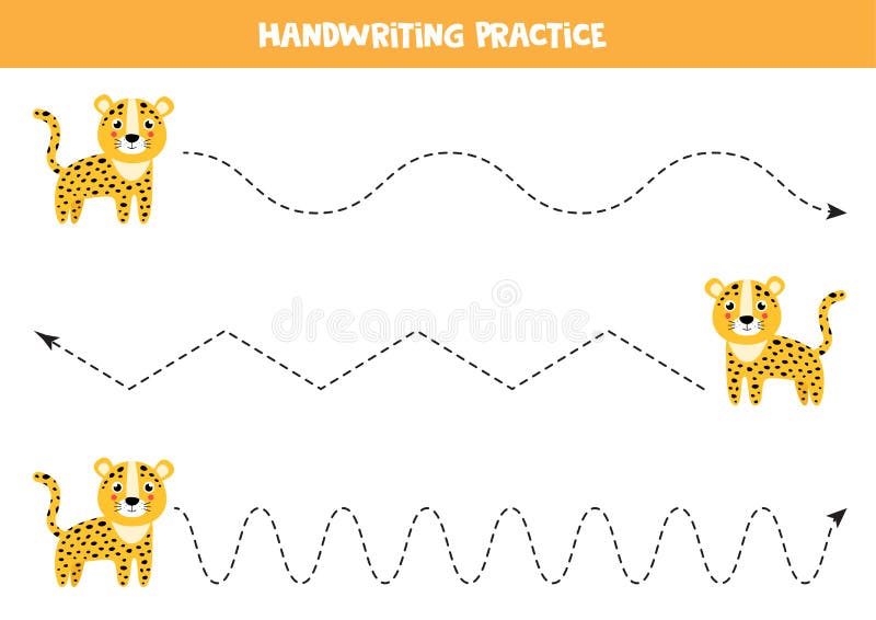 Trace the Lines with Cute Cartoon Leopard Stock Vector - Illustration ...