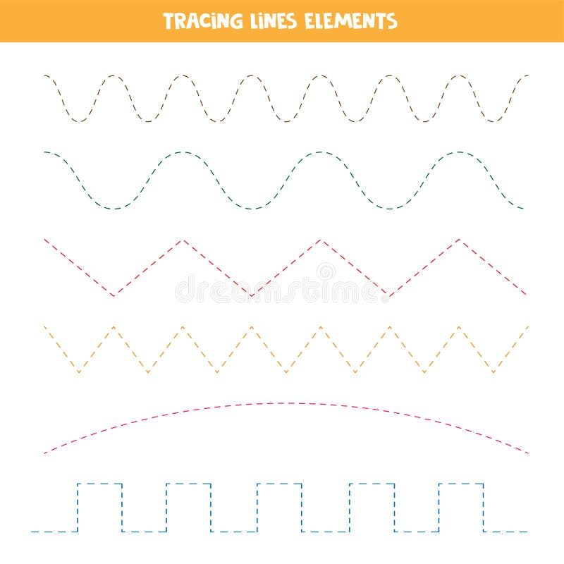 Trace the Lines. Elements for Children Worksheets Stock Vector ...