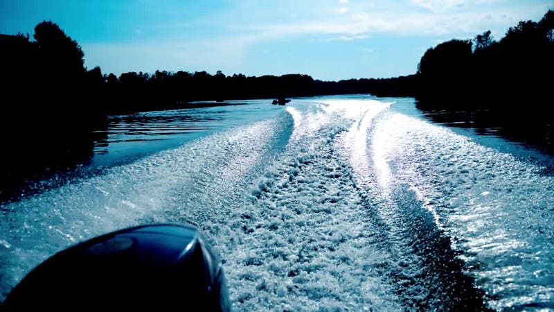Trace of Motor Boat on the Water Stock Video - Video of navigate, ship ...