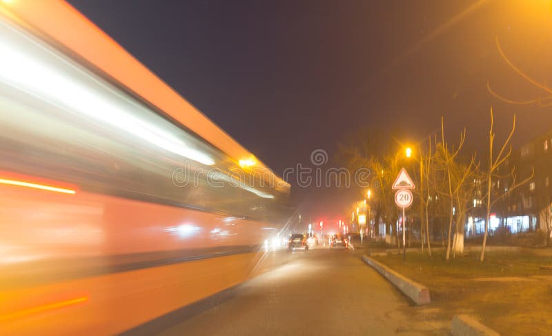 The Trace of a Moving Bus at Night Stock Photo - Image of long, blue ...