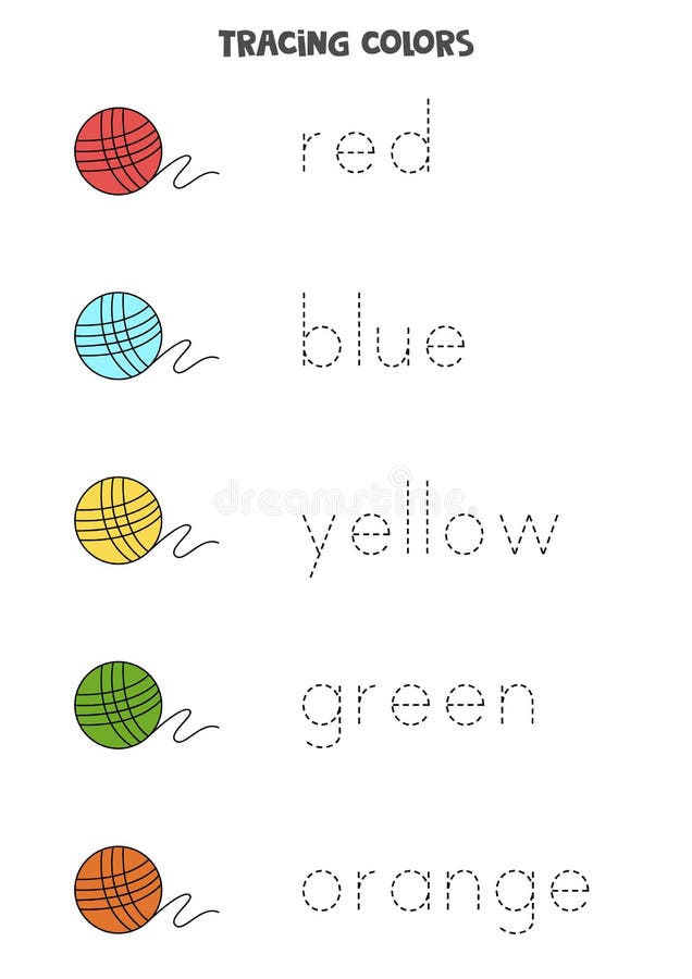 Trace Names of Basic Colors with Ball of Yarn. Handwriting Practice ...