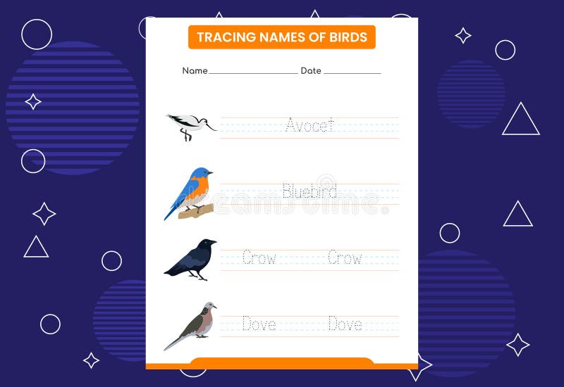 Trace the Names of Birds. Handwriting Practice for Preschool Kids Stock ...