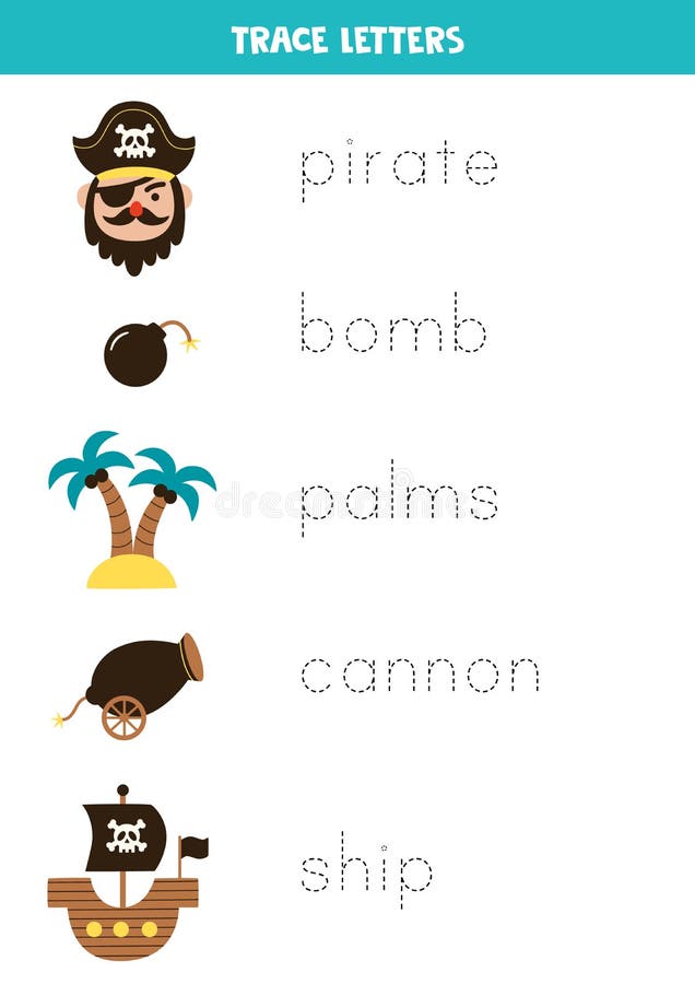Trace the Names of Cute Pirate Elements. Stock Vector - Illustration of ...