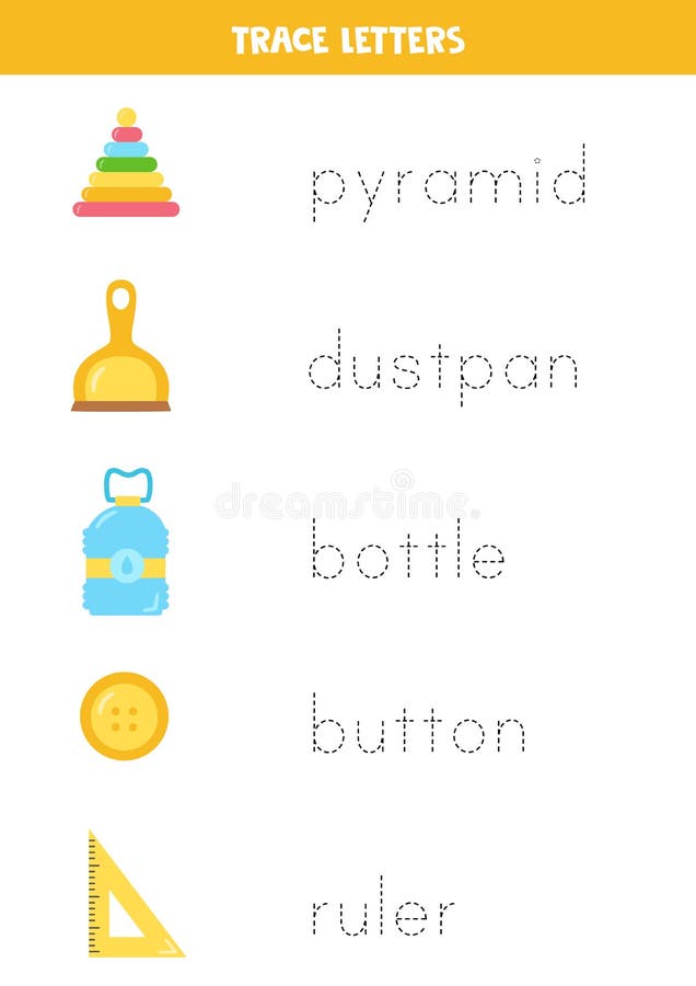Trace Words. Educational Game for Kids. Plastic Objects. Stock Vector ...